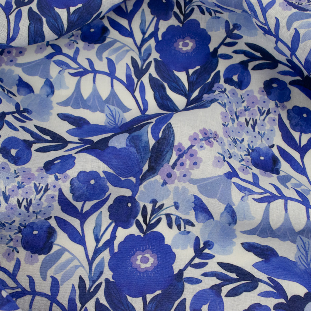Blue Blooms Printed Linen - 65cm piece – MaaiDesign Fabrics