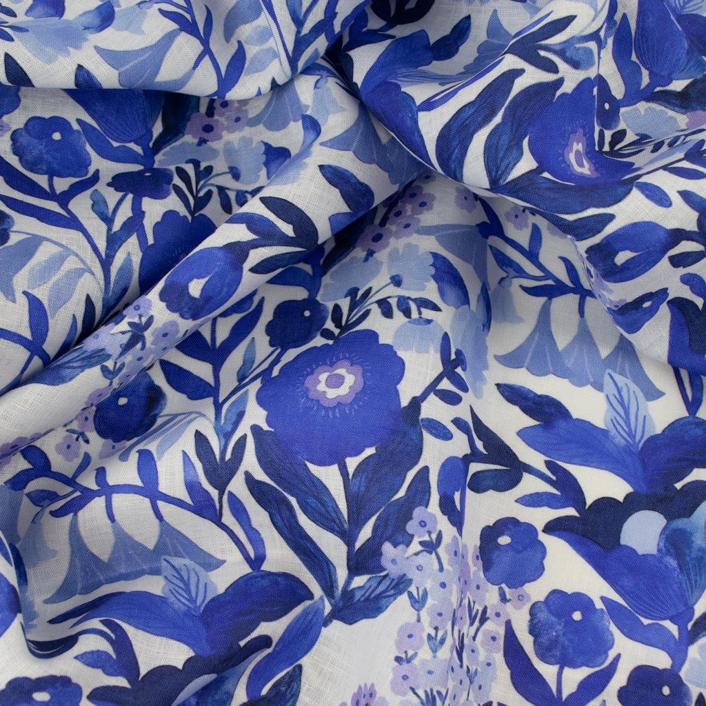 Blue Blooms Printed Linen - 65cm piece – MaaiDesign Fabrics