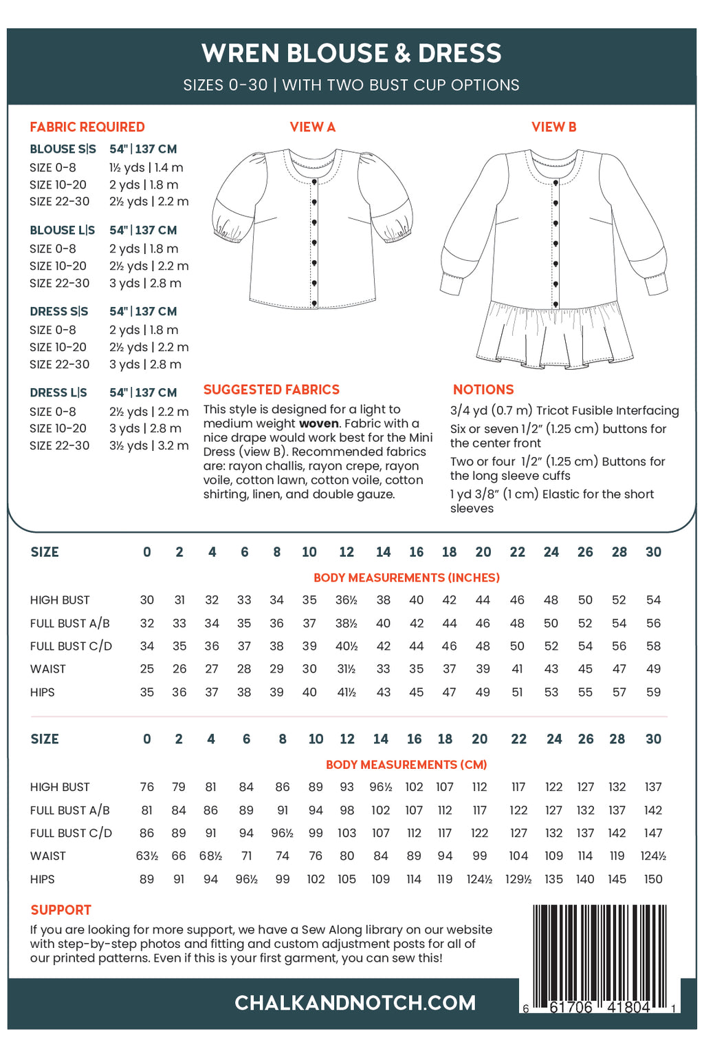 Wren Dress and Top - Sewing Pattern | Chalk and Notch Patterns ...